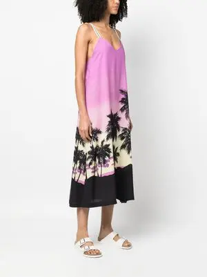 Palm Angels Sunset-print Midi Dress - Purple