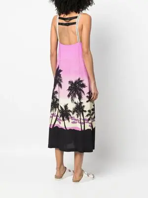 Palm Angels Sunset-print Midi Dress - Purple