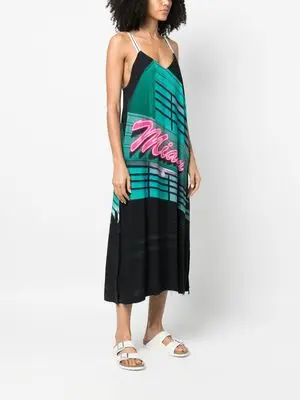 Palm Angels Miami Graphic-print Midi Dress - Black
