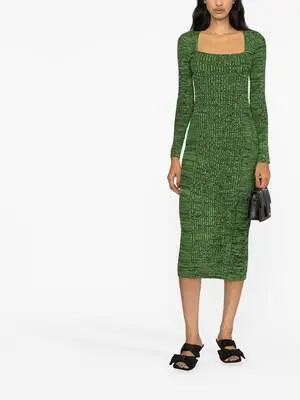 GANNI Square-neck Knitted Midi Dress