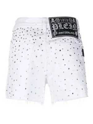 Philipp Plein Crystal-embellished Denim Shorts - White