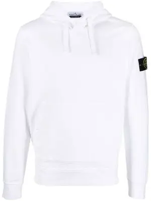 Stone Island Hoodie In Organic Cotton Fleece - White