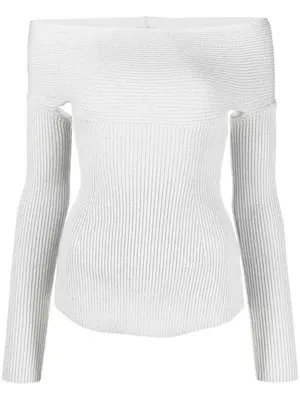 Khaite Salma Off-shoulder Ribbed Top - Silver