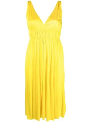 P.a.r.o.s.h Smocked-detail V-neck Dress - Yellow