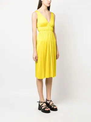 P.a.r.o.s.h Smocked-detail V-neck Dress - Yellow