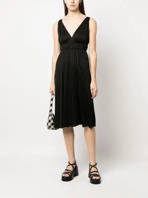 P.a.r.o.s.h Smocked-waist V-neck Dress - Black