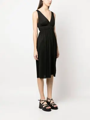 P.a.r.o.s.h Smocked-waist V-neck Dress - Black