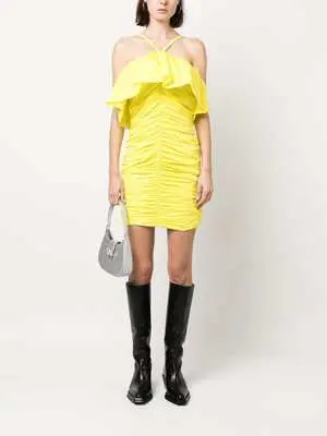 MSGM Ruched Ruffle-trim Mini Dress
