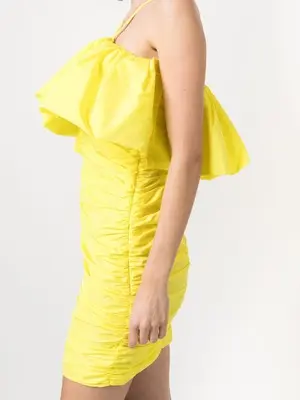 MSGM Ruched Ruffle-trim Mini Dress