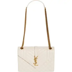 Saint Laurent Medium Cassandra Quilted Envelope Bag Crema Soft
