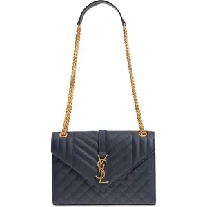 Saint Laurent Medium Cassandra Quilted Envelope Bag Deep Marine