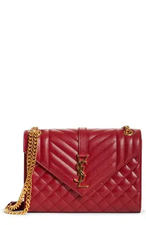 Saint Laurent Medium Cassandra Quilted Envelope Bag Red