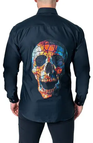 MACEOO Fibonacci Skull Prizm Cotton Button-up Shirt
