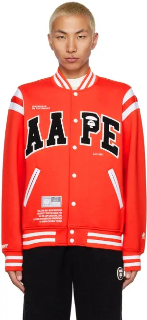 A BATHING APE AAPE By A Bathing Ape Red Patch Bomber Jacket - Rdq