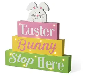 GLITZHOME 12' Easter Led Lighted Wooden Bunny B Ock Word Sign - One-color