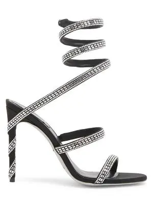 Rene Caovilla Women's Strass-Embellished Satin Ankle Wrap Sandals - Black  - Black