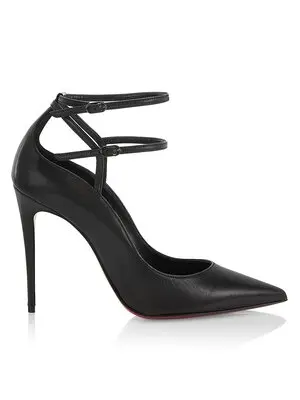 CHRISTIAN LOUBOUTIN Women's Conclusive 100 Leather Ankle-Strap Pumps - Black - Size 5.5 - Black  - Black