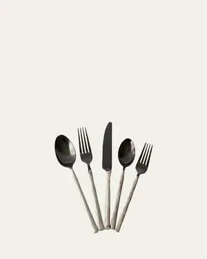 DANIEL VAN DIJCK 5-piece Flatware Set With Textured Handles - Black
