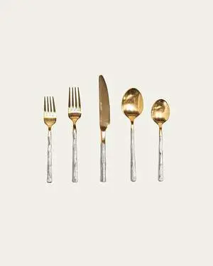 DANIEL VAN DIJCK 5-piece Flatware Set With Textured Handles - Gold
