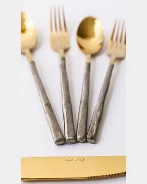 DANIEL VAN DIJCK 5-piece Flatware Set With Textured Handles - Gold