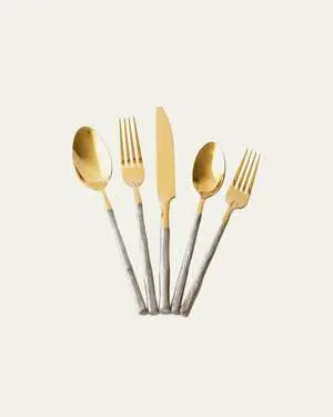 DANIEL VAN DIJCK 5-piece Flatware Set With Textured Handles - Gold