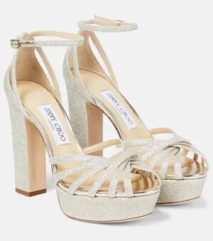 JIMMY CHOO Isra Glitter Platform Sandals - Metallic