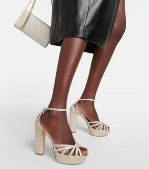 JIMMY CHOO Isra Glitter Platform Sandals