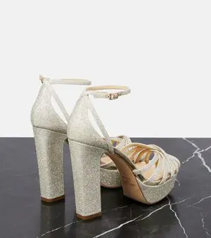 JIMMY CHOO Isra Glitter Platform Sandals