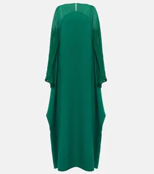 Safiyaa Silk-trimmed Kaftan - Green