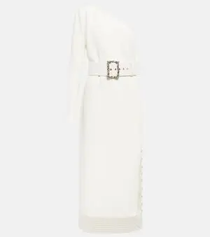 Safiyaa Asymmetrical Crêpe Midi Dress - White
