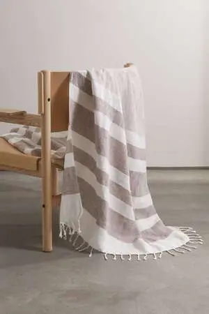 Brunello Cucinelli Fringed Striped Linen-blend Blanket