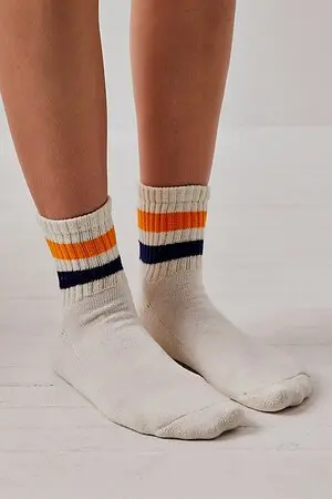 AMERICAN TRENCH Retro Shortie Crew Socks - Navy/gold