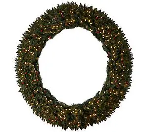 NEARLY NATURAL 6' Large Flocked Christmas Wreath W/600 Lights - One-color