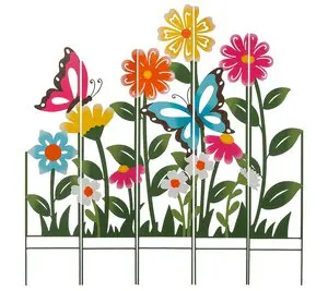 GLITZHOME Spring Flowers And Butterfly Yard Gar Den Stake - One-color