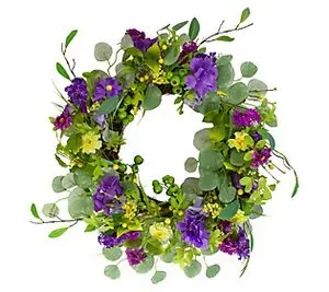 NORTHLIGHT Eucalyptus & Hydrangea Berry Spring Wreath 23 - One-color