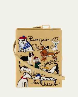 OLYMPIA LE-TAN Bonjour Les Chiens Book Clutch Bag Latte