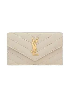 Saint Laurent Cassandre Matelasse Fragts Flap Card Case In Quilted Lambskin Crema Soft