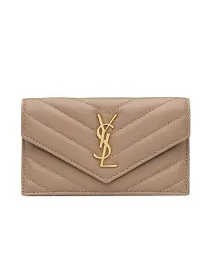 Saint Laurent Cassandre Matelasse Fragts Flap Card Case In Quilted Lambskin Dusty