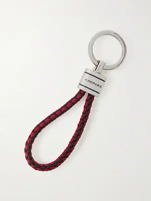 Chopard Braided Leather And Silver-tone Keyring - Red