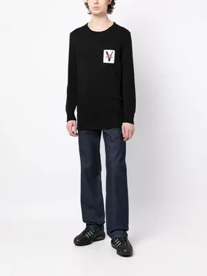 PORTS V Logo-patch Crew-neck Jumper - Black