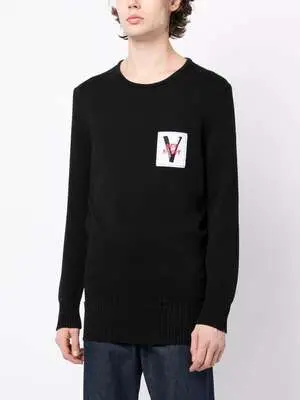 PORTS V Logo-patch Crew-neck Jumper - Black