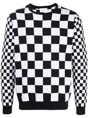 PORTS V Checkerboard-print Knit Jumper - Black