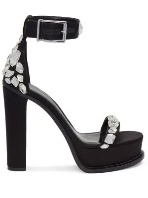 Alexander McQueen 120mm Crystal Platform Satin Sandals