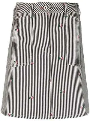 Kenzo Floral-embroidered Stripe-print Skirt - White