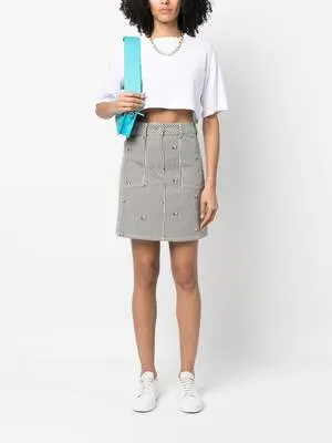 Kenzo Floral-embroidered Stripe-print Skirt - White