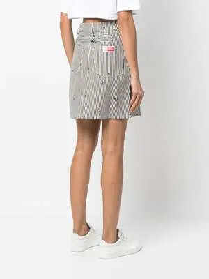 Kenzo Floral-embroidered Stripe-print Skirt - White
