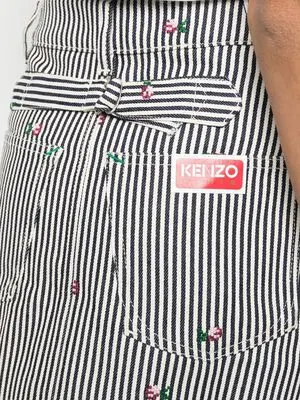Kenzo Floral-embroidered Stripe-print Skirt - White