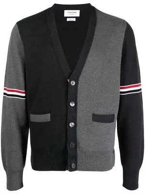 Thom Browne Colour-block Cotton Cardigan - Grey