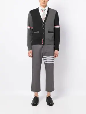 Thom Browne Colour-block Cotton Cardigan - Grey