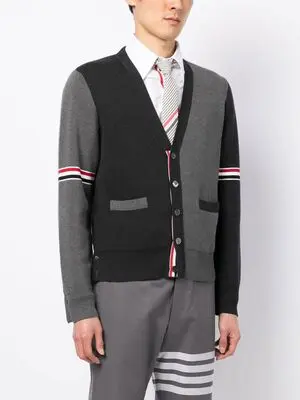 Thom Browne Colour-block Cotton Cardigan - Grey